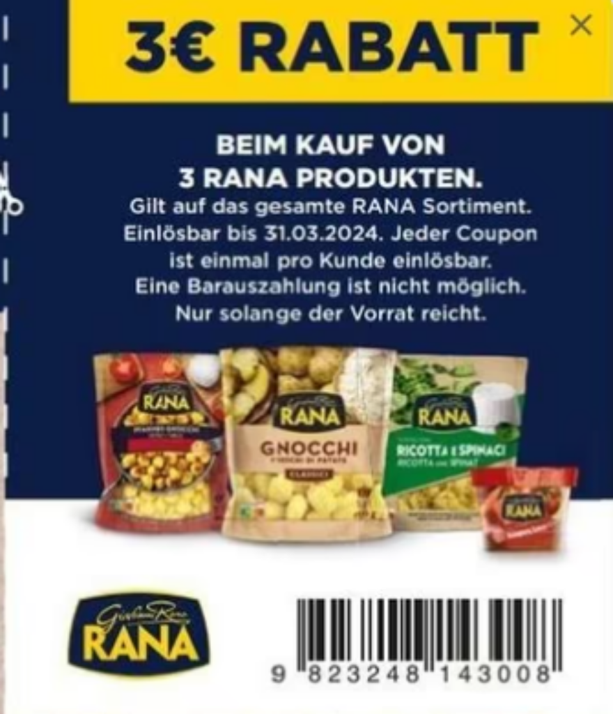 REWE: Rana gefüllte Pfannen Gnocchi versch. Sorten 3 x mal für 2,97€ (0 ...