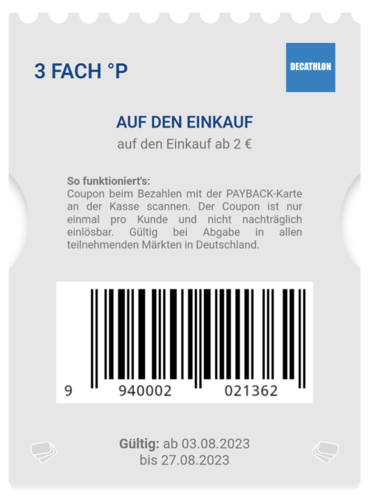Decathlon Payback Coupons: 3-fach Payback Punkte auf den gesamten Einkauf ab 2