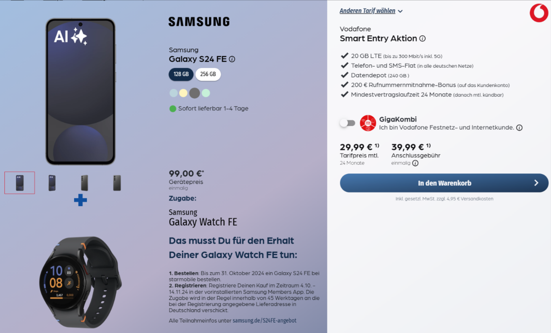 Top-Deal: Samsung Galaxy S24 FE + Galaxy Watch FE + mehr!