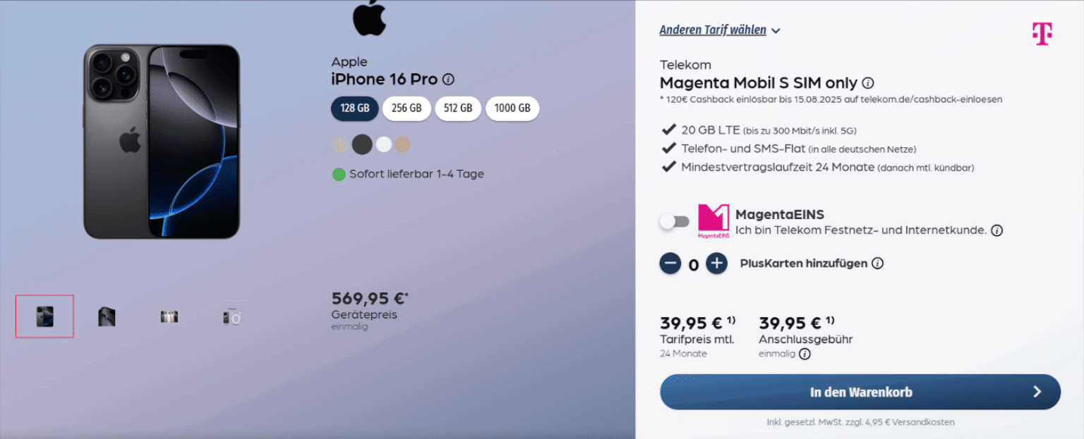 starmobile: Apple iPhone 16 Pro + Telekom WiZ WLAN LED-Lampe E27 ...